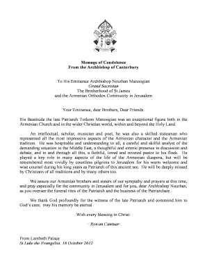 Fillable Online Message of Condolence Fax Email Print - pdfFiller