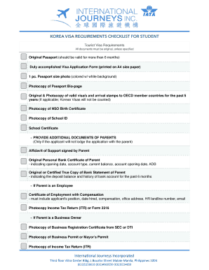Fillable Online KOREA VISA REQUIREMENTS CHECKLIST FOR STUDENT Fax Email ...