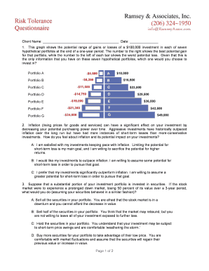 Fillable Online Risk Tolerance Questionnaire Ramsey & Associates, Inc ...