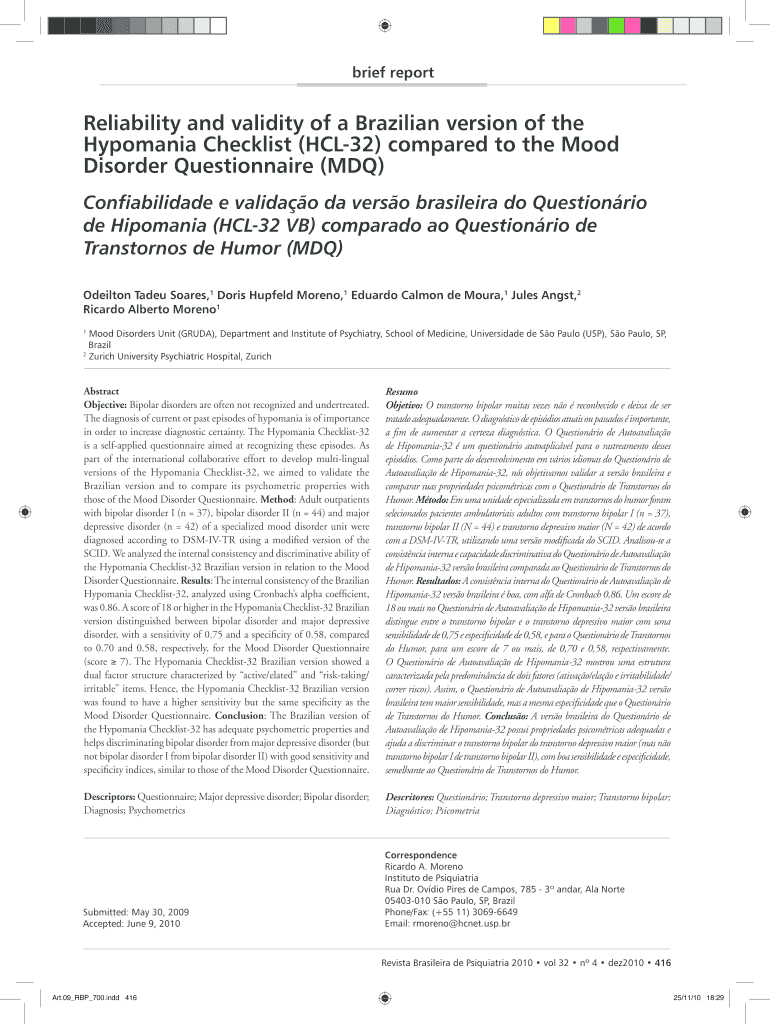 Fillable Online Hypomania Checklist (HCL-32) compared to the Mood Fax ...