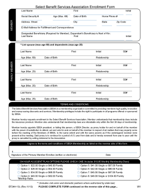 Fillable Online Select Benefit Services Association Enrollment Form Fax ...