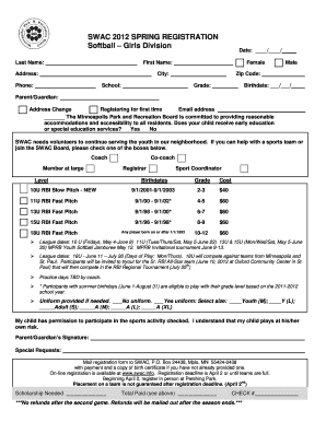Fillable Online swac 2012 bSWACb Softball Registration Form - swac Fax ...
