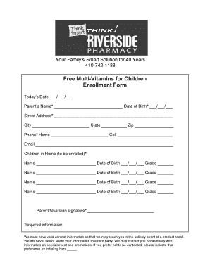 Fillable Online Free Multi-Vitamins for Children Enrollment Form Fax ...