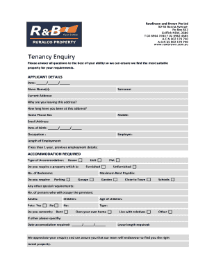 Fillable Online Tenancy Enquiry Form - Griffith Hillston Coleambally Fax Email Print - pdfFiller