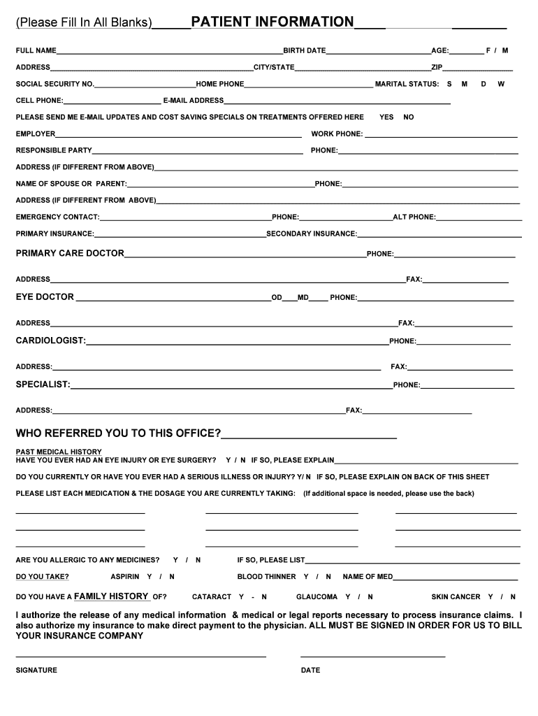 Fillable Online Please Fill In All Blanks PATIENT INFORMATION Fax Email Print - pdfFiller