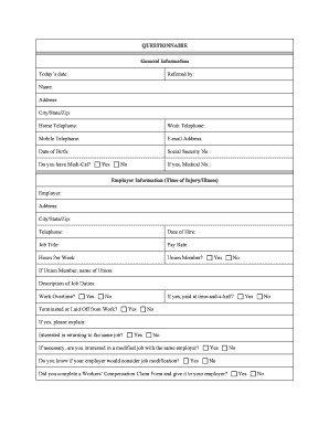 Fillable Online QUESTIONNAIRE General Information - NP Seitz Fax Email ...