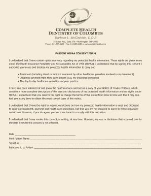 Fillable Online PATIENT HIPAA CONSENT FORM - bmcclatchieddsbbcomb Fax ...
