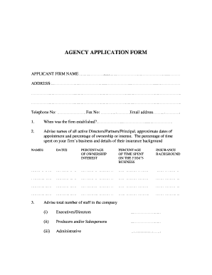 Fillable Online sus AGENCY APPLICATION FORM - bSUSb - sus Fax Email ...