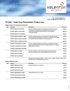 Fillable Online PVSOL Order bFormb Photovoltaic Product Line - Valentin Software Fax Email Print ...