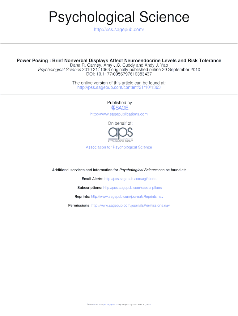 Power Posing Brief Nonverbal Displays Affect Neuroendocrine Levels And ...