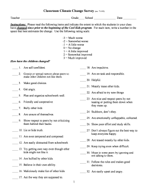 Fillable Online TeacherClassClimateChangeSurvey7609withoutscale Fax ...