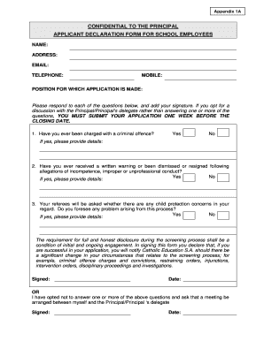 Fillable Online sjh catholic edu Applicant Declaration Form For School ...