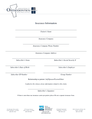 Fillable Online Insurance Information - Associates in Orthodontics PC ...