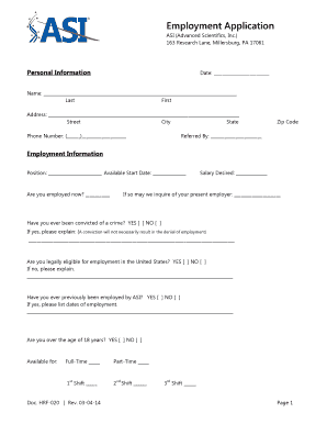 Fillable Online Employment Application - ASI Fax Email Print - pdfFiller