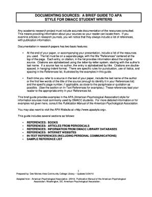 Fillable Online DOCUMENTING SOURCES: A BRIEF GUIDE TO APA Fax Email Print - pdfFiller