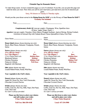 Fillable Online Printable Page for Romantic Dinner - bHummingbirdb ...