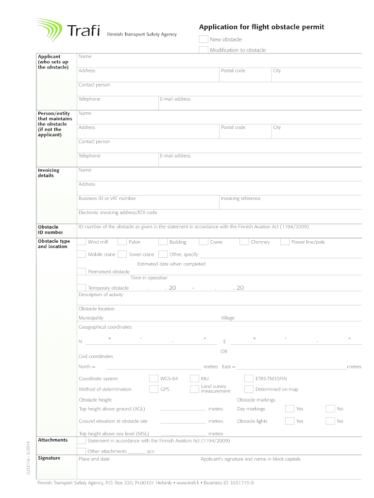 Fillable Online lomake Application for flight obstacle permit - Lomake.fi Fax Email Print ...