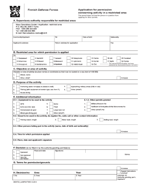 Fillable Online lomake APPLICATION FOR PERMISSION CONCERNING ACTIVITY IN A RESTRICTED AREA 448 ...
