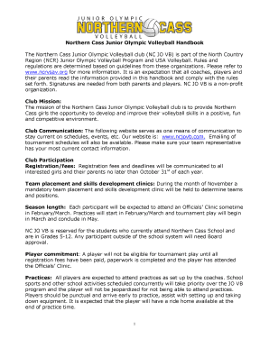 Fillable Online Northern Cass Junior Olympic Volleyball Handbook Fax ...