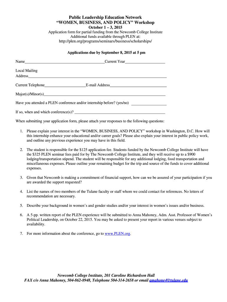 Fillable Online WOMEN BUSINESS AND POLICY Workshop Fax Email Print - pdfFiller