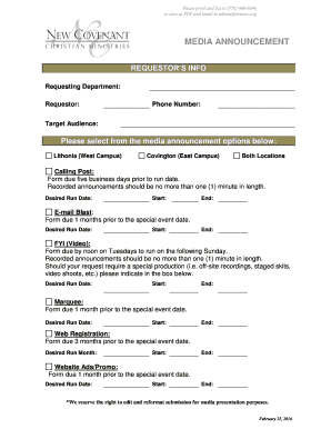 Fillable Online newcov Media Announcement Form Fax Email Print - pdfFiller