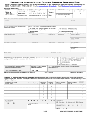 Fillable Online manoa hawaii University of Hawai'i at Manoa Graduate ...