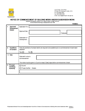 Fillable Online deniliquin nsw gov NOTICE OF COMMENCEMENT OF BUILDING ...