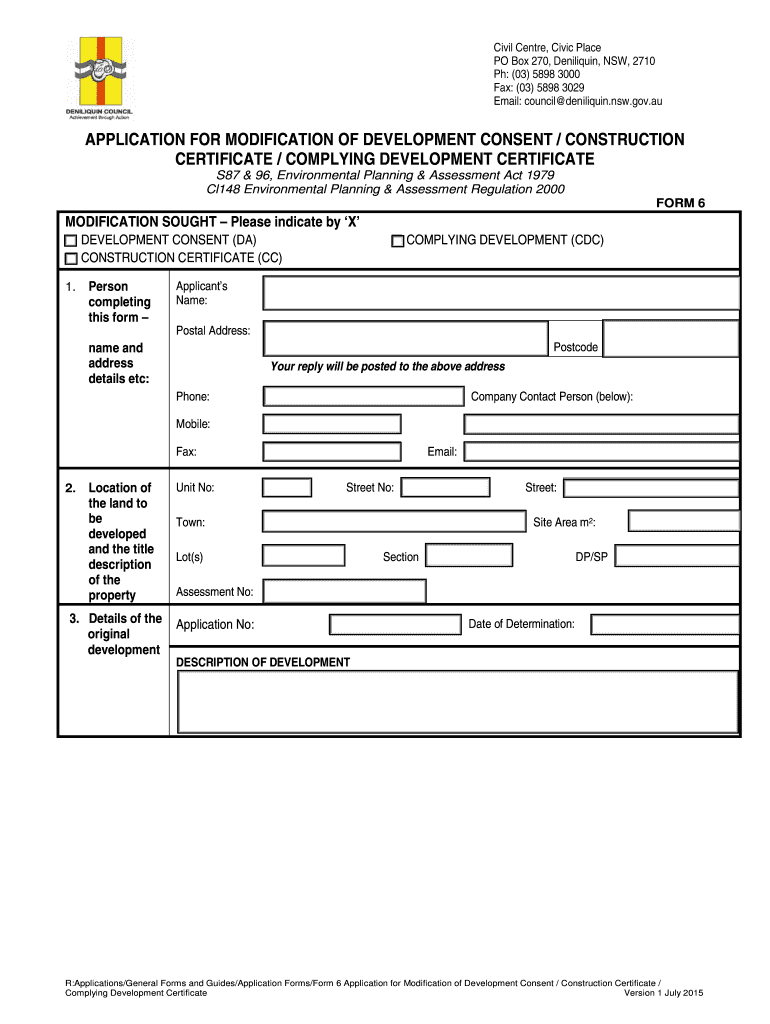 Fillable Online deniliquin nsw gov Application for modification of ...