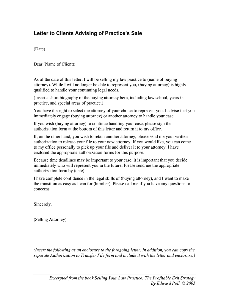 Fillable Online houstoncountybar Sample Letter to Clients Advising of ...