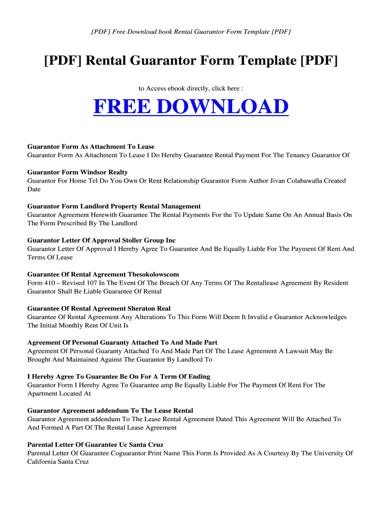 Fillable Online pamer esy PDF Rental Guarantor Form Template PDF ...