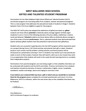 Fillable Online westwalls-h schools nsw edu WEST WALLSEND HIGH SCHOOL GIFTED AND TALENTED ...