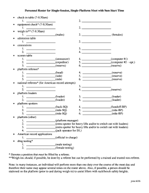 Fillable Online Personnel Roster for Single-Session Single-Platform ...