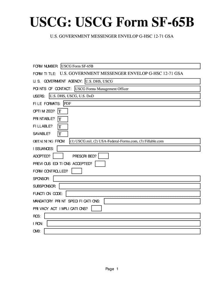 Fillable Online USCG Form SF-65B. U.S. GOVERNMENT MESSENGER ENVELOP G ...