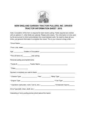 Fillable Online negtp Tractor information sheet 2015 - New England ...