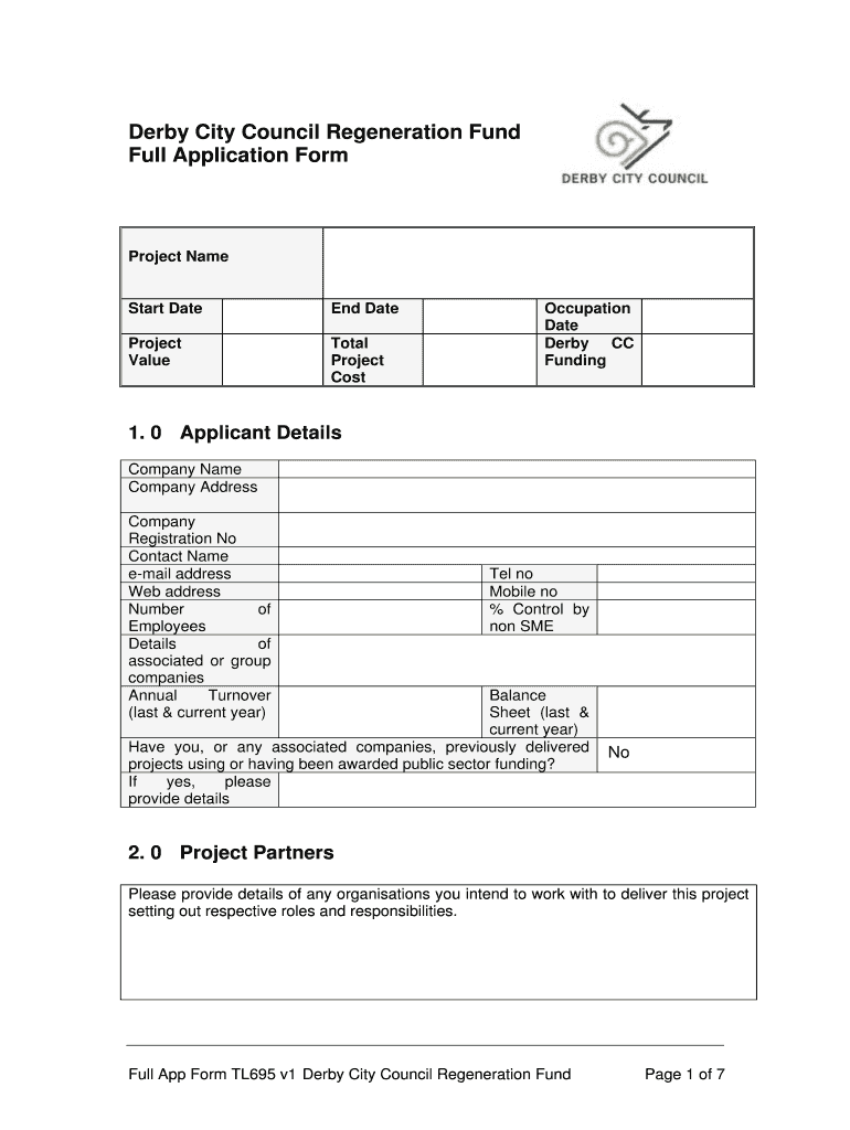 Fillable Online Derby Regeneration Fund Full bApplication Formb Fax Email Print - pdfFiller