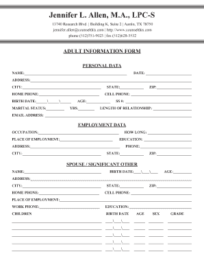 Fillable Online ADULT INFORMATION FORM - Jennifer Allen Fax Email Print ...