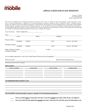 Fillable Online umobile UMobile Employment bApplicationb- StaffClerical ...