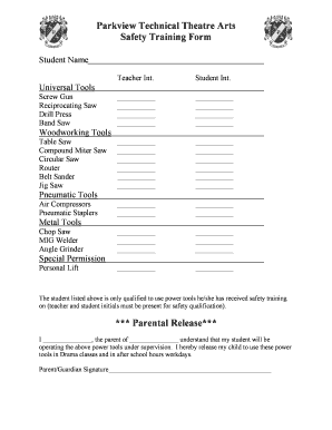 Fillable Online phstheatre Parkview Technical Theatre Arts Safety ...