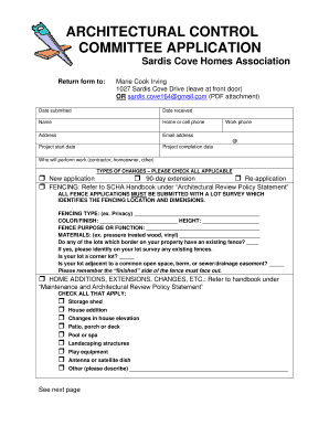 Fillable Online sardiscove ARCHITECTURAL CONTROL COMMITTEE APPLICATION Sardis Cove Homes ...