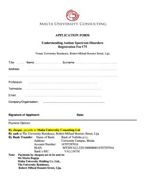Fillable Online APPLICATION FORM Understanding Autism Spectrum ...