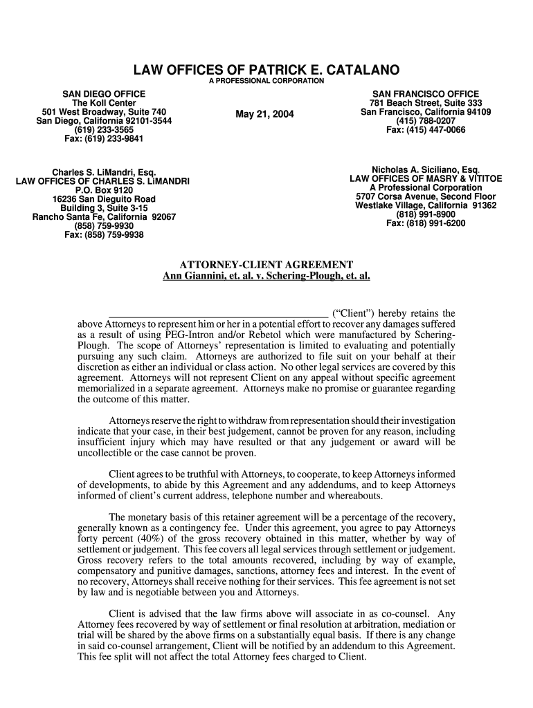 Fillable Online LAW OFFICES OF PATRICK E CATALANO - Hepatitis C Fax ...