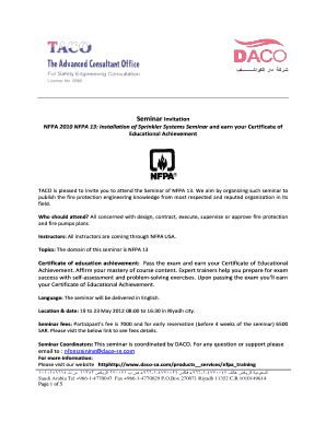 Fillable Online Seminar Invitation NFPA Educational Achievement Fax ...