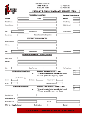 Fillable Online PRODUCT amp FINISH WARRANTY REQUEST FORM Fax Email ...