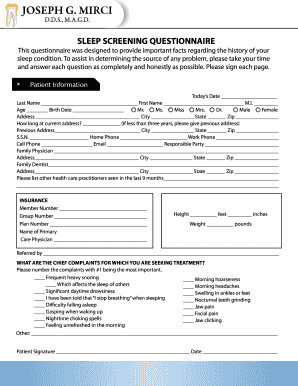 Fillable Online SLEEP SCREENING QUESTIONNAIRE ...