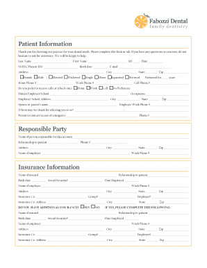Fillable Online Patient Information Responsible Party Insurance ...