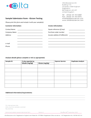 Fillable Online Sample Submission Form - Gluten Testing Fax Email Print ...