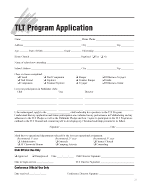 Fillable Online TLT Program Application - Pathfinder Connection Fax ...
