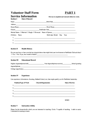 Fillable Online Volunteer Staff Form -Part 1 - Pathfinder Connection ...