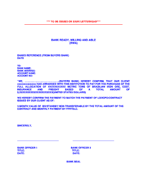 Fillable Online BANK READY WILLING AND ABLE RWA - Commodities Fax Email ...