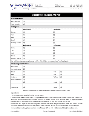 Fillable Online 2016 Incus Data course enrolment form editable Fax Email Print - pdfFiller